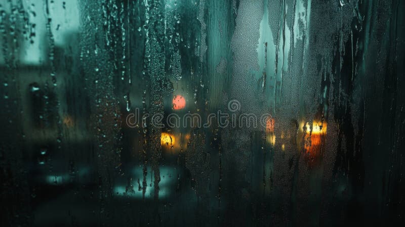 Rainy Night View through Condensation-Covered Window Stock Illustration ...