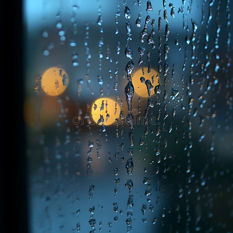 Rainy Night Window View City Lights Blurred through Raindrops Stock ...