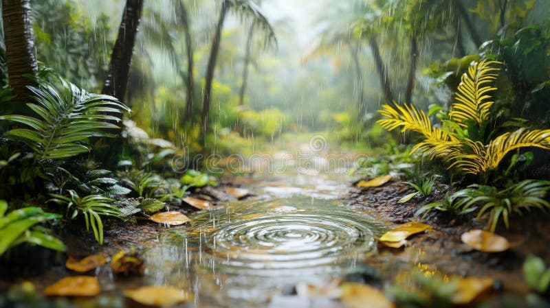 Rainy Rainforest Path Lush Green Tropical Forest Stock Illustration ...