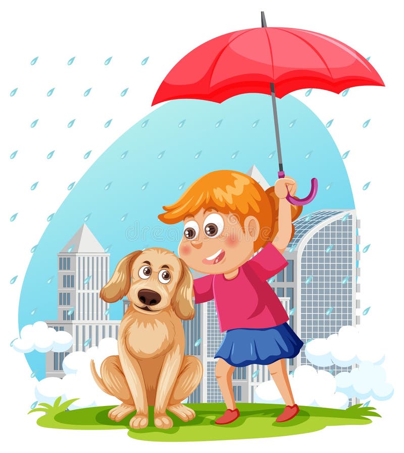 Rainy Season with Cartoon Character Stock Vector - Illustration of ...