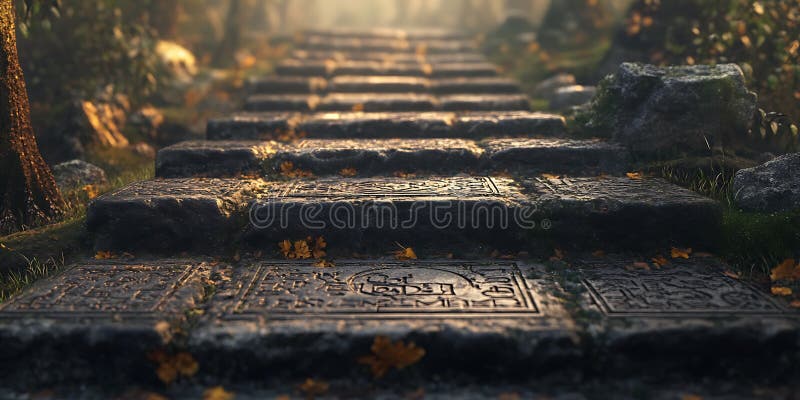 Rainy Stone Steps Dark Forest Path Mystical Staircase Image Background ...