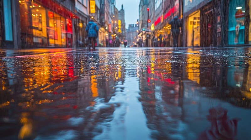 Street Reflections in Bucharest after a Rainy Night Stock Photo - Image ...