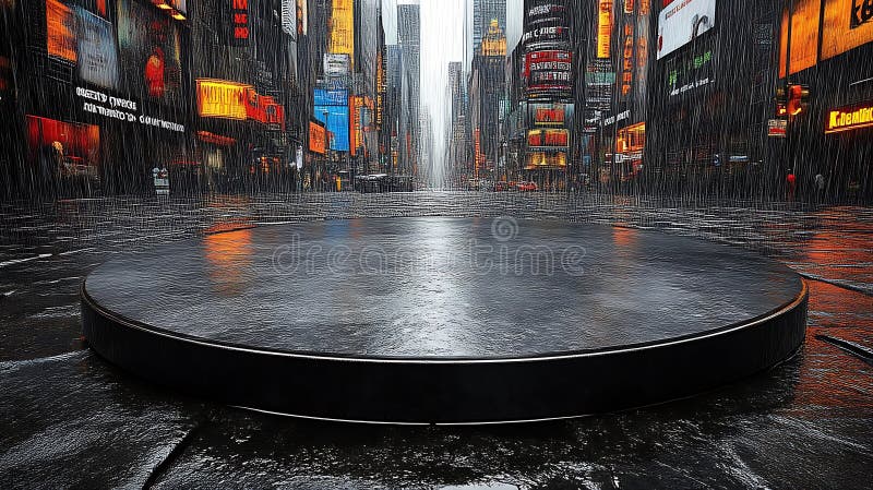 Rainy Times Square Platform Empty Stage Stock Illustration ...