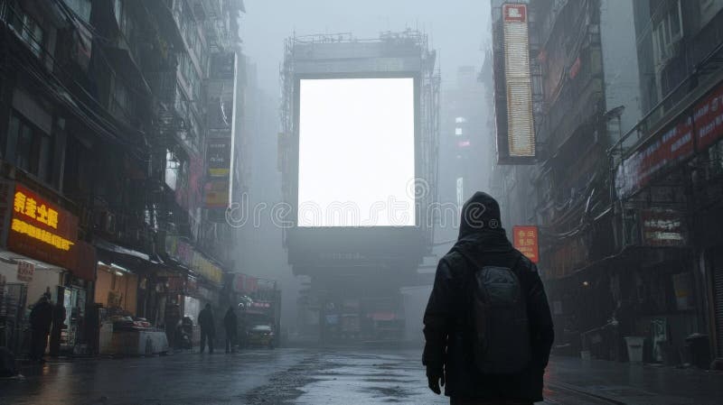 Rainy Urban Street Scene with Blank Poster Stock Illustration ...