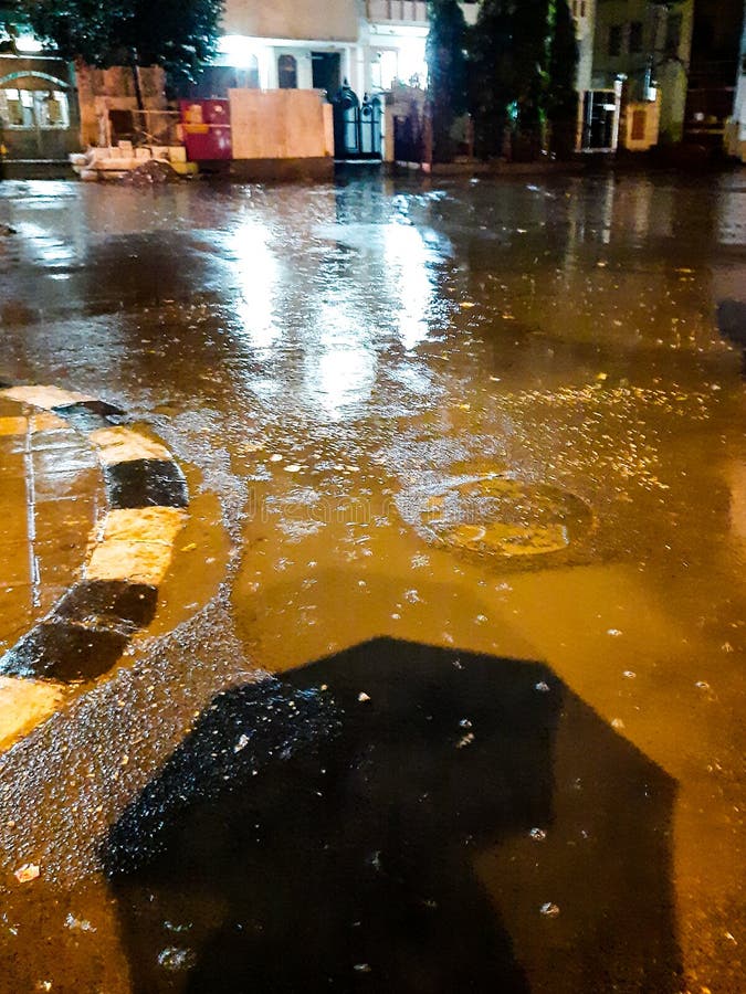 Rainy View of the Road during Night Time at Delhi India, Heavy Rain ...