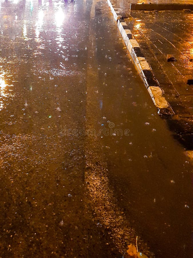 Rainy View of the Road during Night Time at Delhi India, Heavy Rain ...