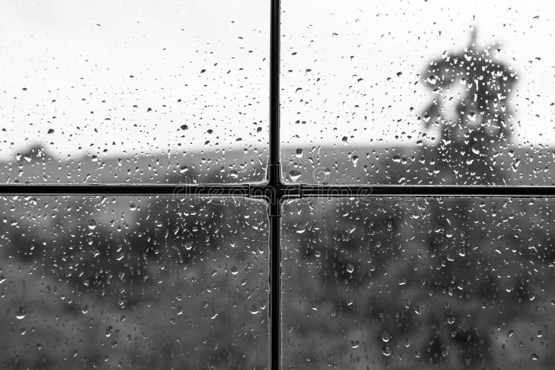 Rainy Weather Behind Wet Glass of a House Window Stock Photo - Image of ...