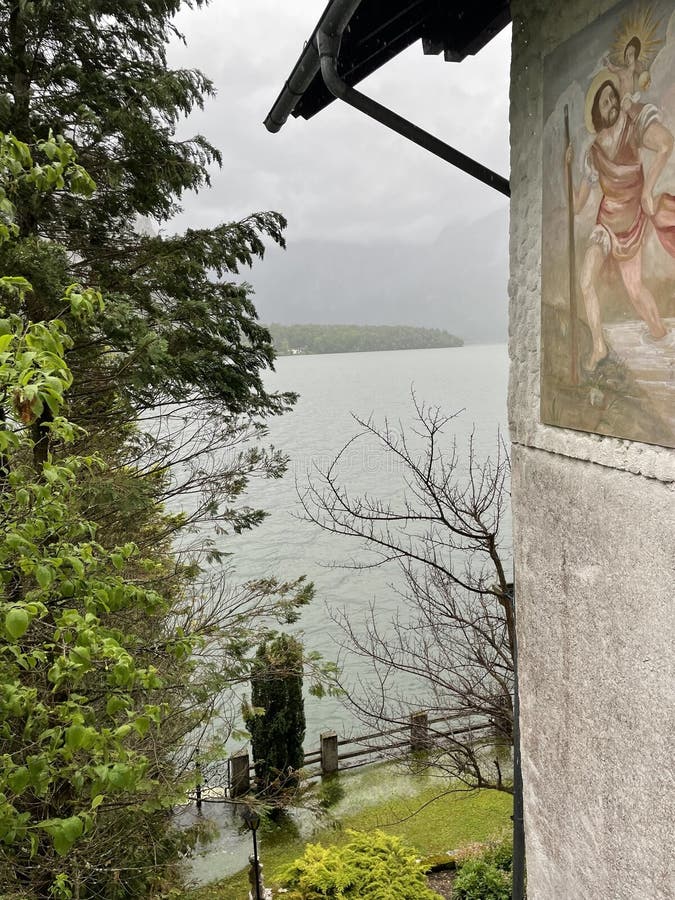 Rainy weather in hallstatt stock image. Image of train - 307293463