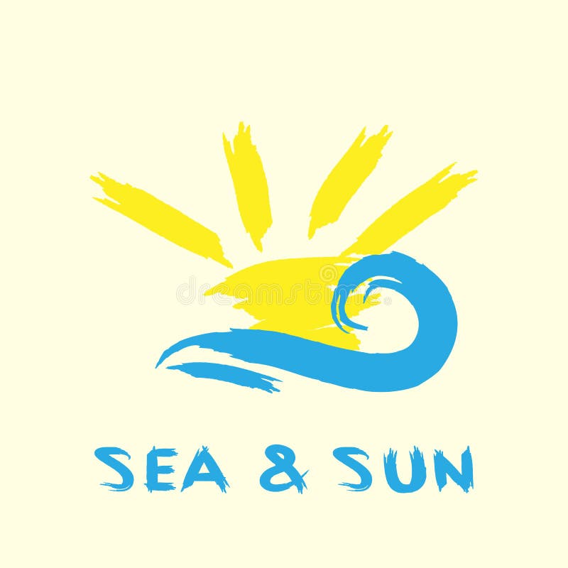 Raios E Ondas Mar Escrito à Mão E Sun Do Texto Ilustração do Vetor ...