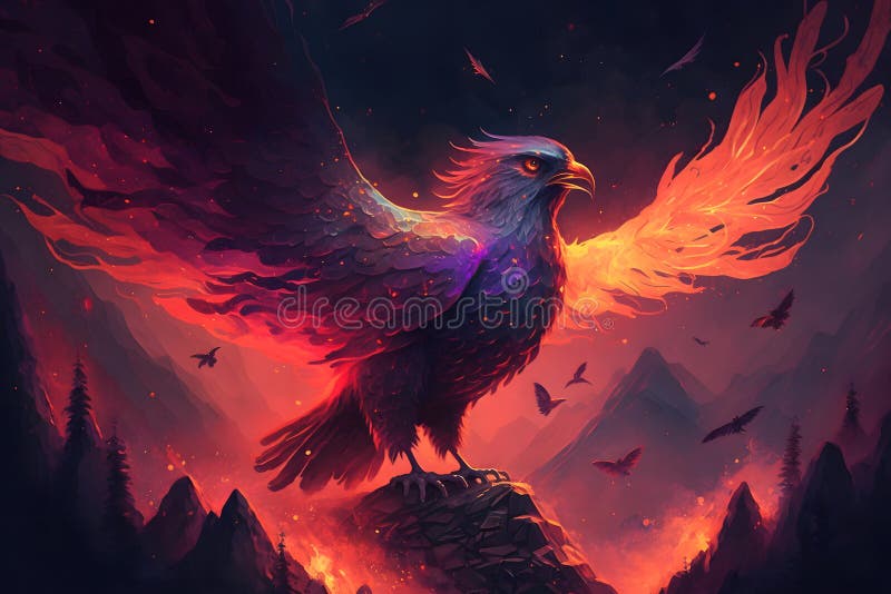 Raise of Burning Bird Phoenix in the Volcanic Landscape. Neural Network ...