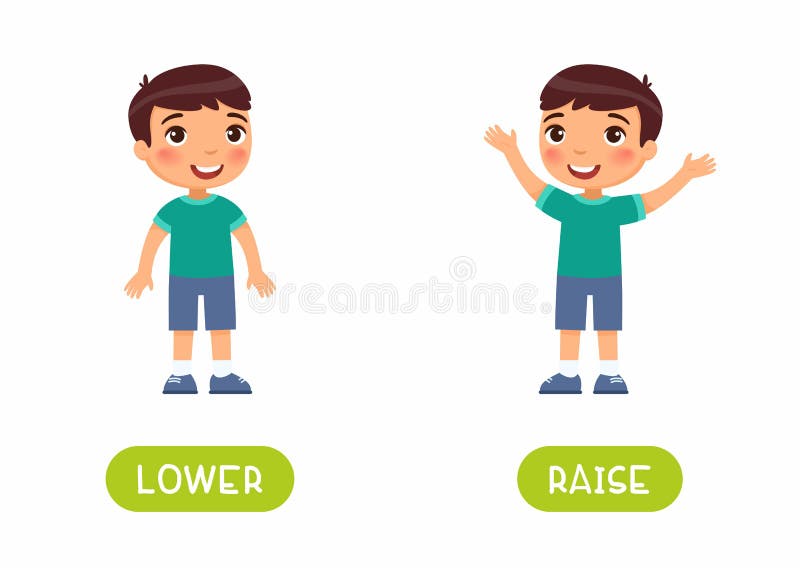 Raise and Lower Antonyms Flashcard Vector Template. Word Card for ...