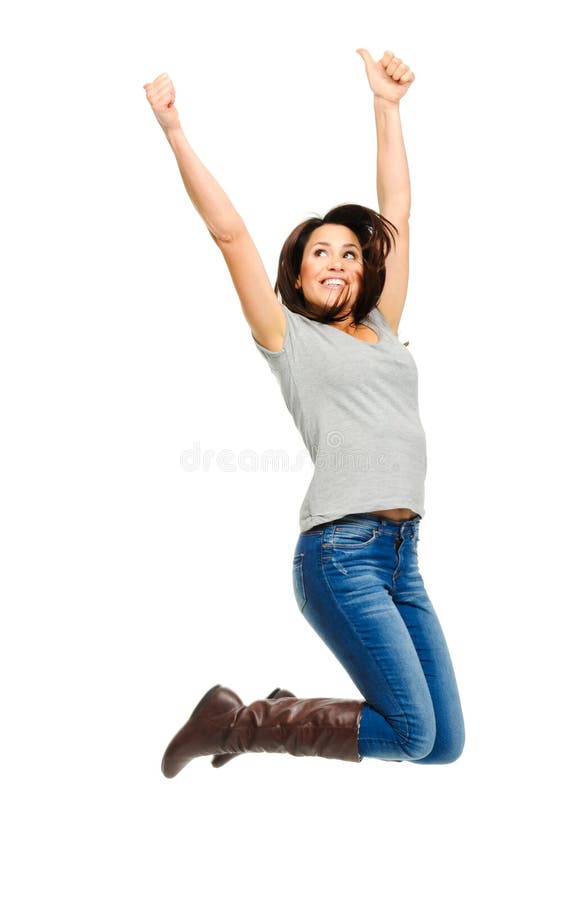 Raise your arms up stock image. Image of brunette, casual - 21793237