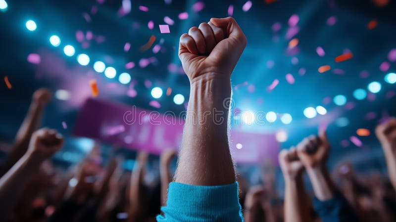 A Raised Fist Amidst a Cheering Crowd Celebrating Victory and Unity ...