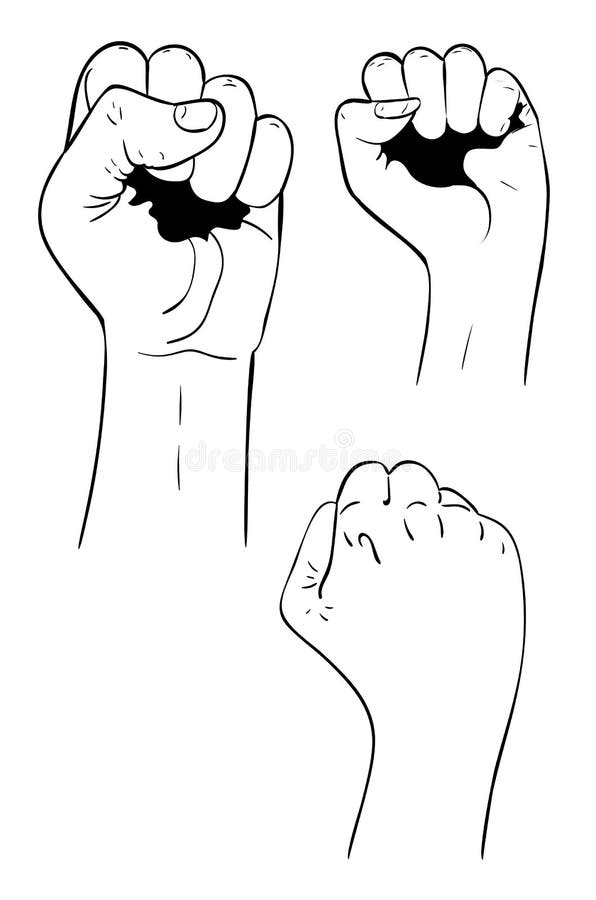 Outline Clenched Fist Male Hand Raised Up Stock Vector - Illustration ...