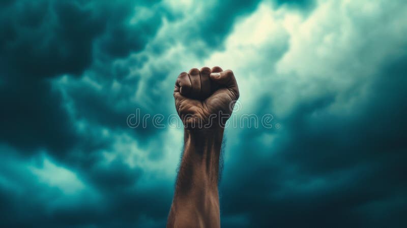 Raised Fist with Clouds in the Background Stock Image - Image of ...