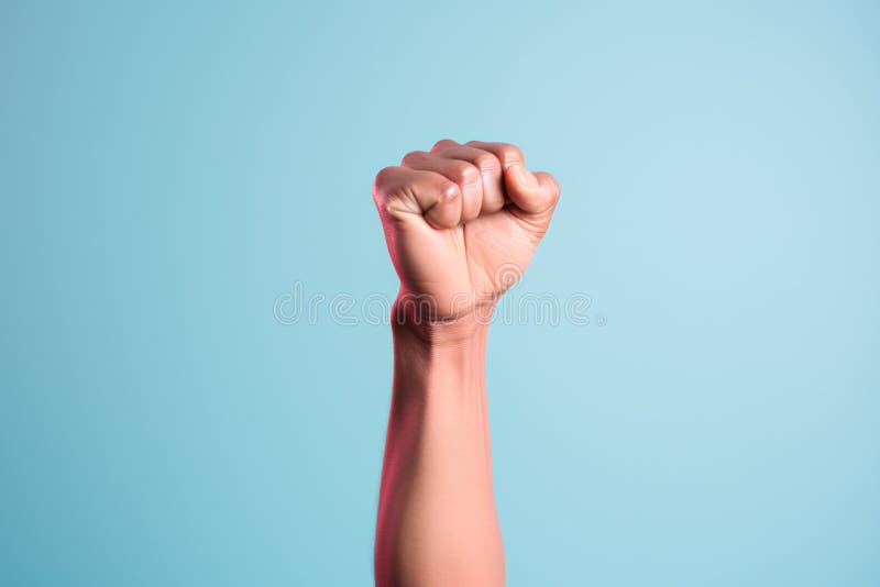 Raised Fist in Front of Blue Background Stock Illustration ...