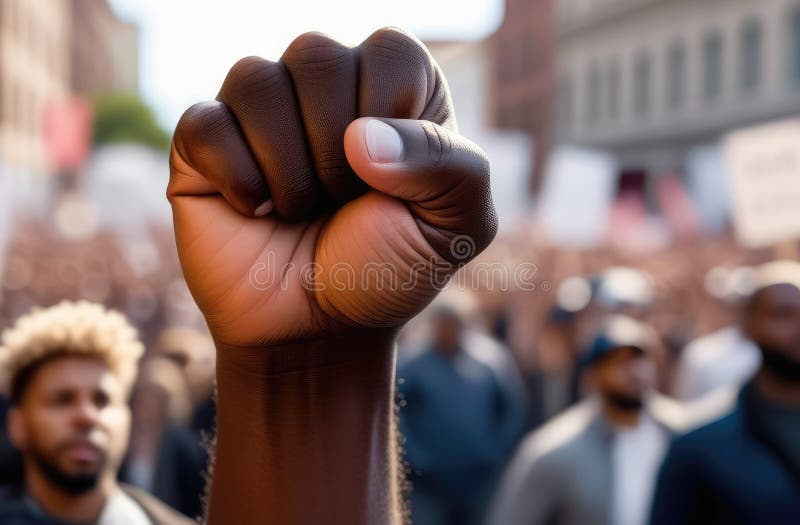 Raised Fist in Front of Crowd at Protest As Symbol of Power, Unity, and ...