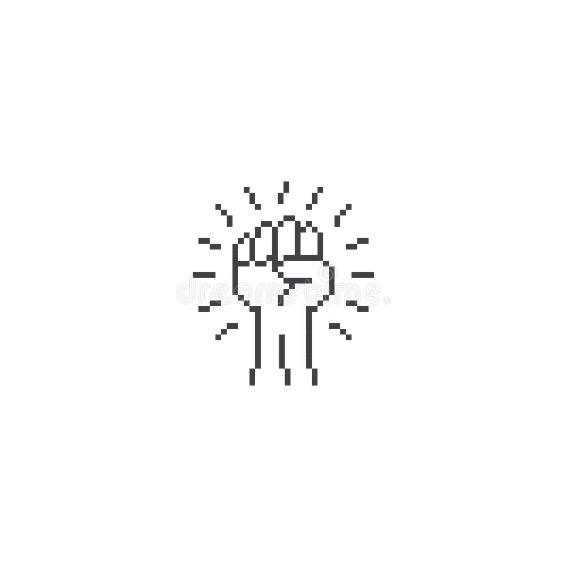 Raised Fist Hand Power. Pixel Art Line Icon Vector Illustration Stock ...