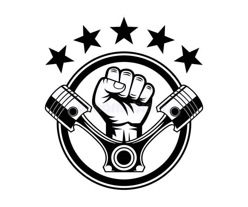 Raised Fist with Pistons and Stars Logo Vector Stock Illustration ...