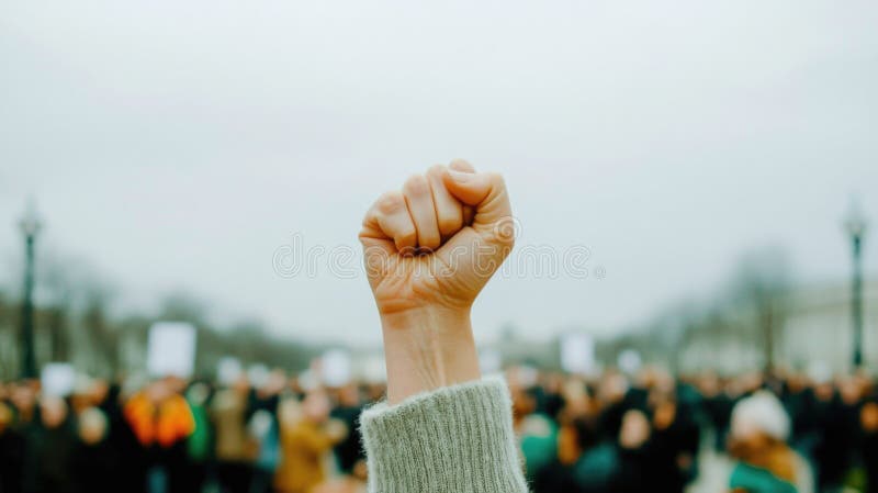 Raised Fist in Protest Rally Symbolizing Unity and Resistance Stock ...