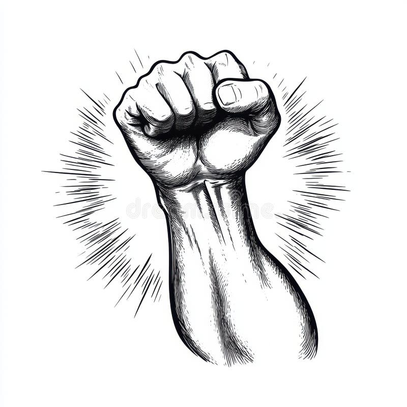 Raised Fist Symbolizing Strength and Resistance with Dynamic Lines ...