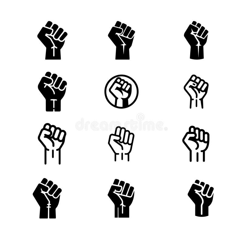 Raised Fist Vector Icon Set. Stock Vector - Illustration of label ...