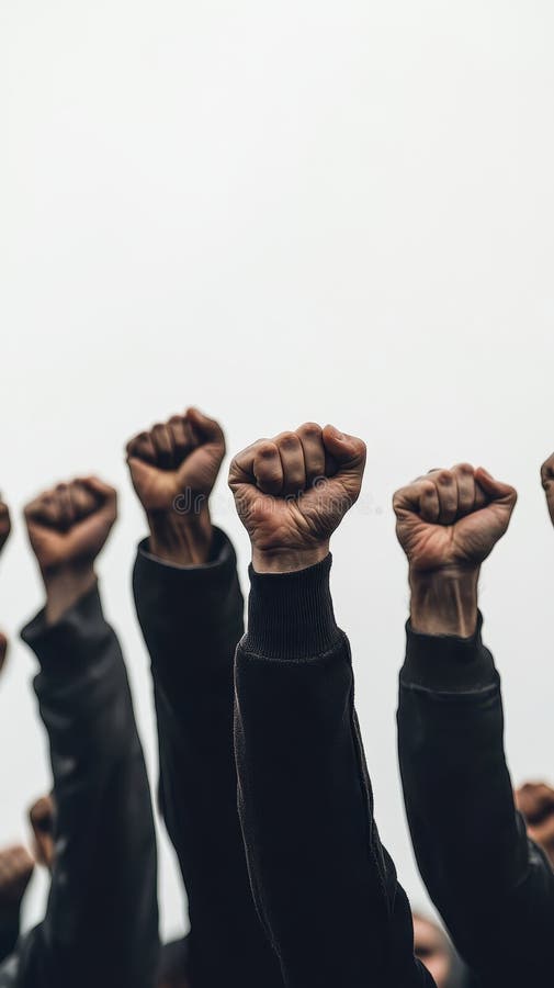 Raised Fists of Protest in Unity and Strength Stock Illustration ...