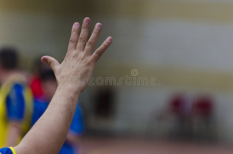 Raised Hand of a Coach in a Basketball Match Stock Image - Image of ...