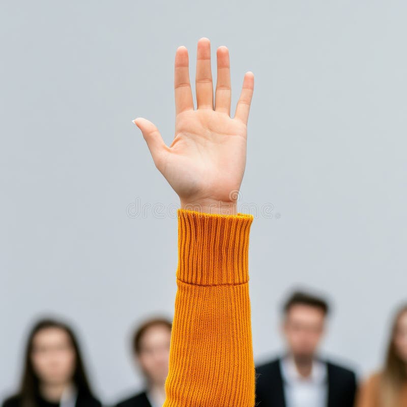 Raised Hand in Conference Setting with Engaged Audience Members Stock ...