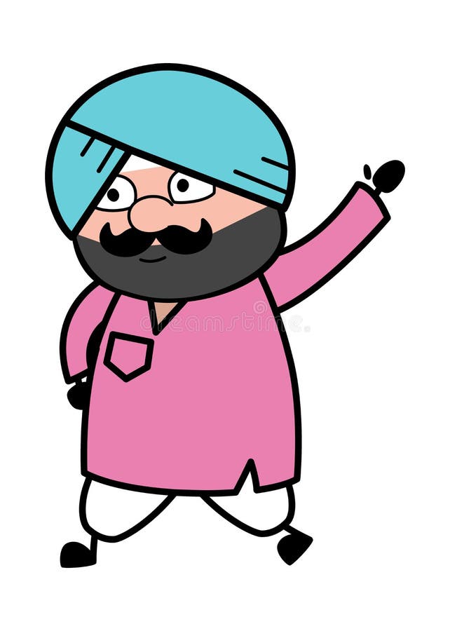 Raised Hand Cute Sardar Cartoon Stock Illustration - Illustration of ...