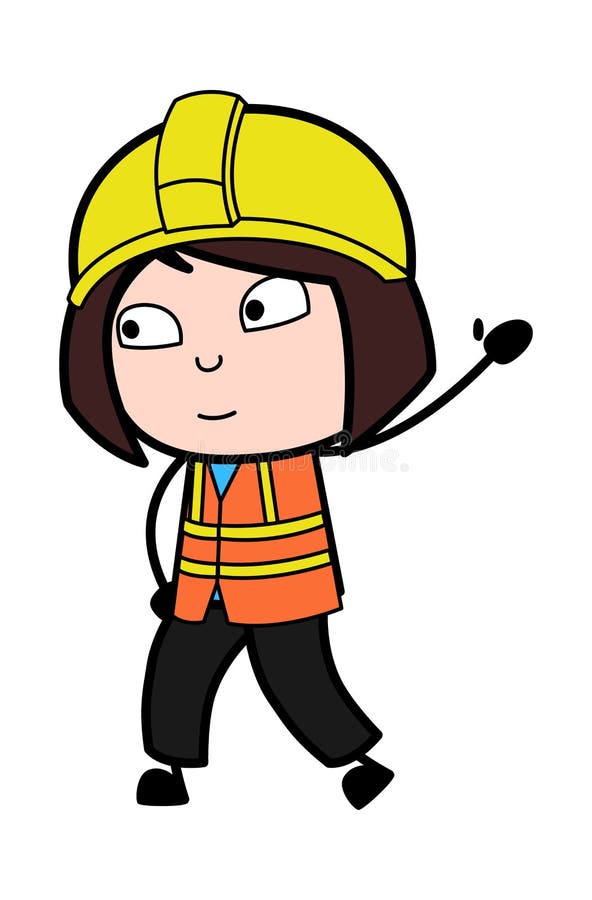 Raised Hand Lady Engineer Cartoon Stock Illustration - Illustration of ...