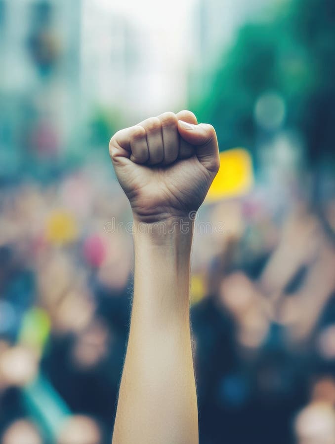 Raised Hand Making Powerful Gesture in Front of Blurred Crowd at ...