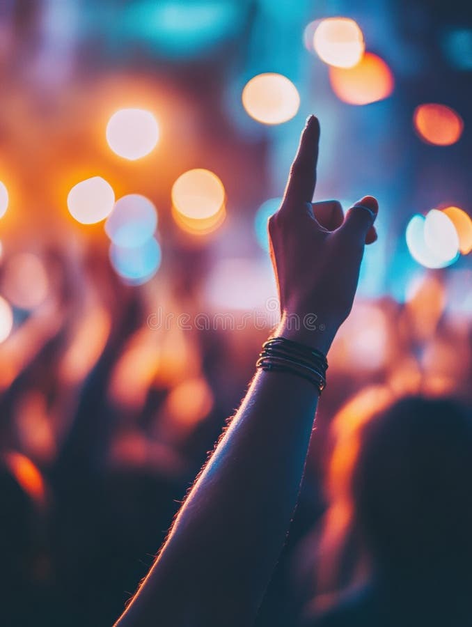 Raised Hand Signifies Unity and Empowerment in Front of Enthusiastic ...