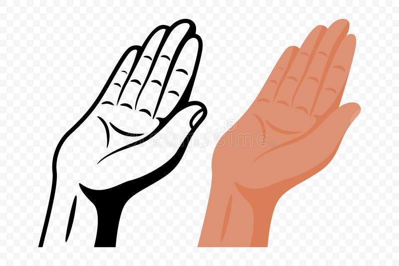 Raised Hand Vector Icon Set with Black and Brown Palm Up Gestures. Open ...
