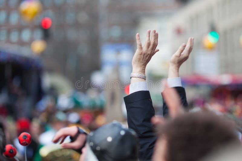 Raised Hands in a Crowd of People Stock Photo - Image of people ...