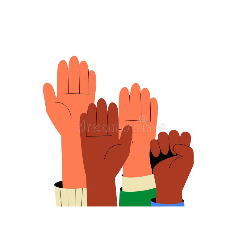 Raised Hands in Flat Vector Illustration Symbolizing Unity, Diversity ...