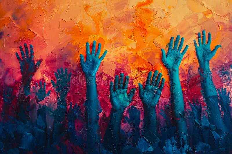 Raised Hands on Vibrant Abstract Background Symbolizing Human Rights ...
