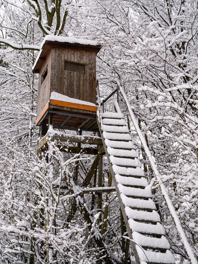 Raised Hide or Perch in Winter with Snow Stock Photo - Image of hunt ...