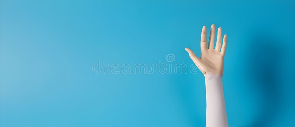 Raised Human Hand on Blue Background. Stock Illustration - Illustration ...