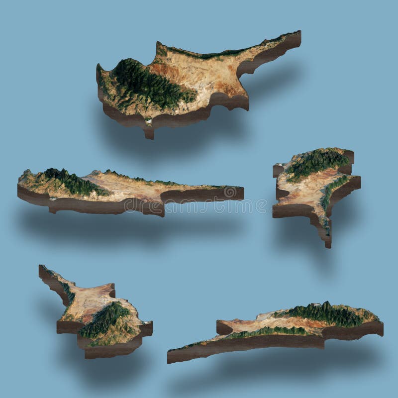 Raised Relief Maps of Cyprus Island 3D Render Stock Illustration ...