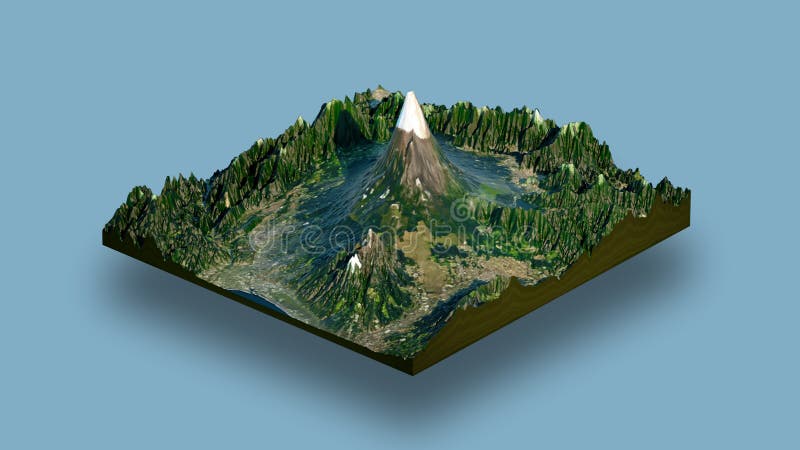 Raised Relief Map of Mount Fuji 3D Render Illustration Stock ...