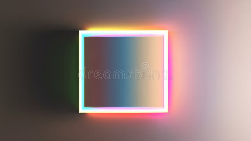 Raised Square with Rainbow Illuminated Trim. White Surface with 3D ...