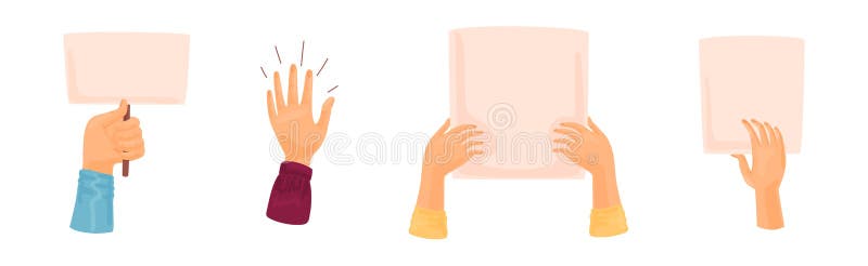 Raised Up Protester Arm with Banner in Hand Vector Set Stock Vector ...