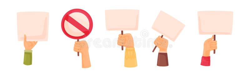 Raised Up Protester Arm with Banner in Hand Vector Set Stock Vector ...