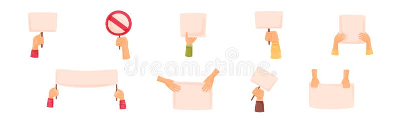Raised Up Protester Arm with Banner in Hand Vector Set Stock Vector ...