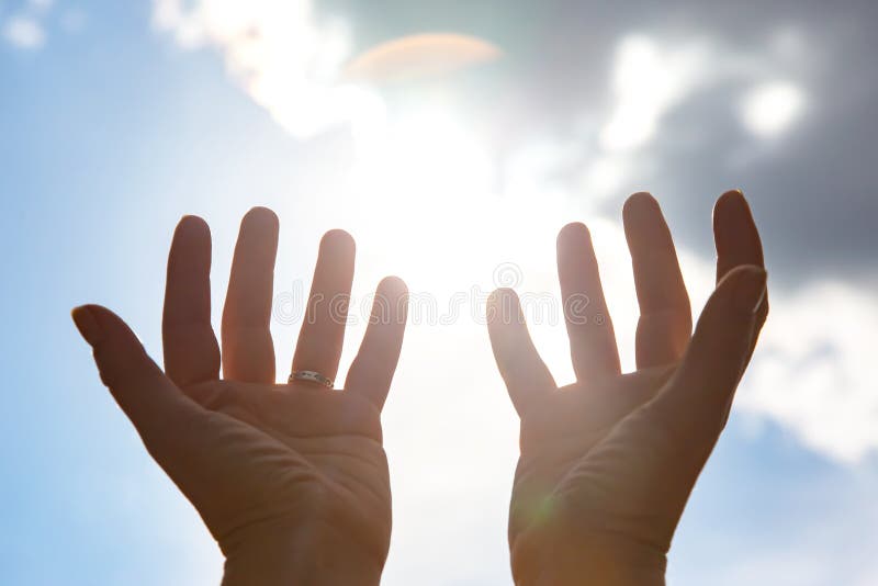 Raised Woman Hand Against the Sunny Sky Stock Image - Image of hand ...