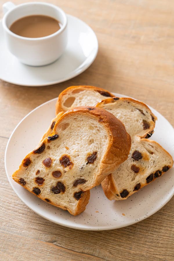 Raisin Bread with Coffee Cup Stock Image - Image of brown, rasin: 198099471