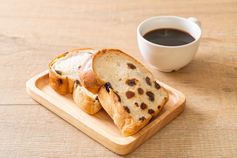 Raisin Bread with Coffee Cup Stock Photo - Image of closeup, cinamon ...