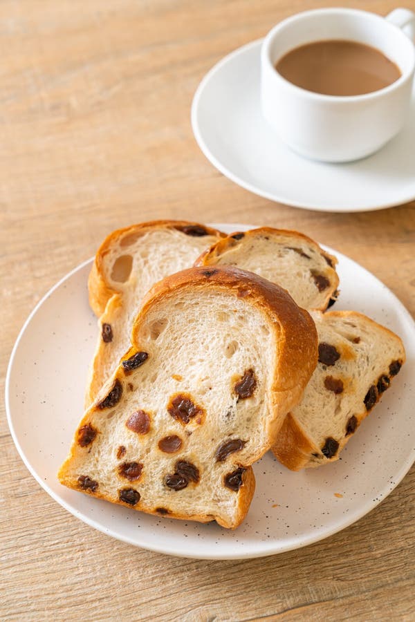 Raisin Bread with Coffee Cup Stock Photo - Image of closeup, cinamon ...