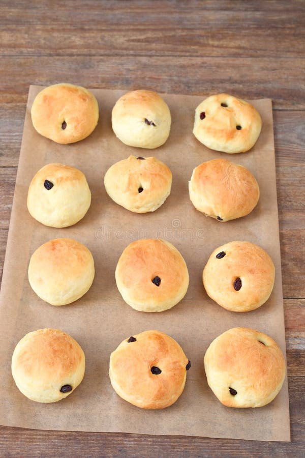 Raisin buns stock photo. Image of recipe, bakery, sweet - 153920234